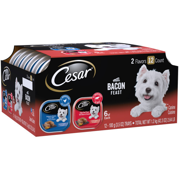 Cesar Soft Wet Dog Food Loaf & Topper in Sauce Bacon Feast Variety Pack ...