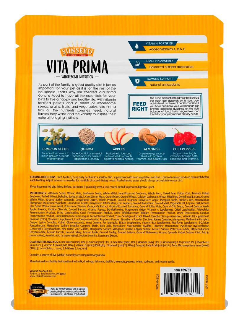 SUNSEED VITA PRIMA™ Wholesome Nutrition Conure Food 3 Pounds | Pet ...