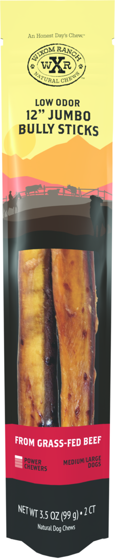 Wixom Ranch Natural Chews Low Odor Jumbo Bully Stick, 12 Inches, 2 ...