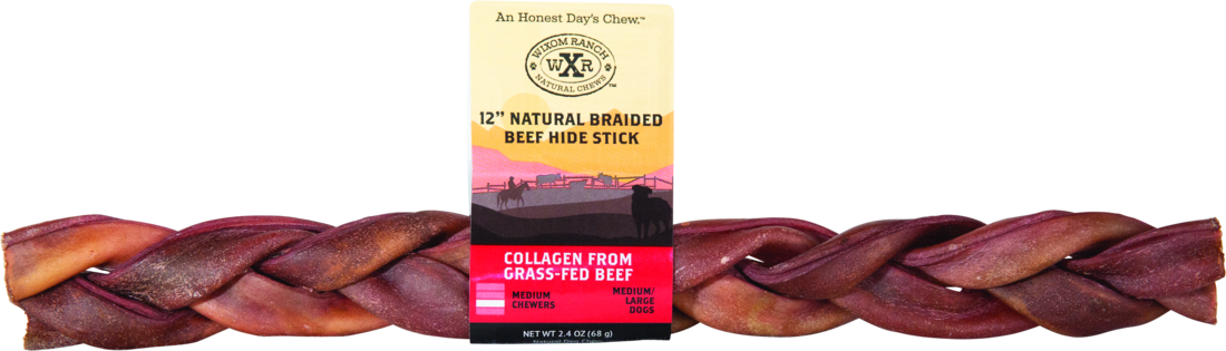 Wixom Ranch Natural Chews Collagen Beef Hide Braid, 12 Inches | Pet ...