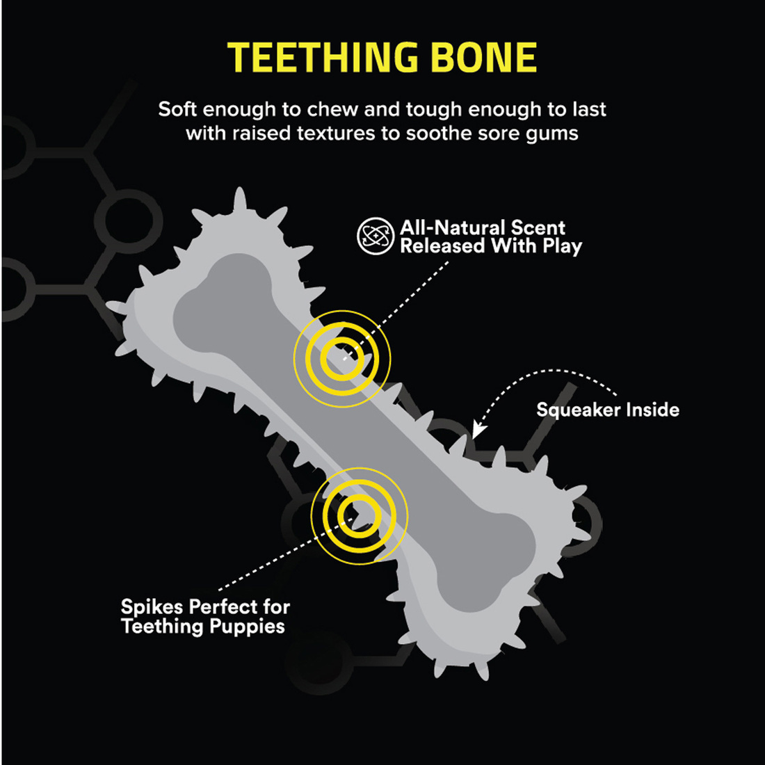 Playology Teething Bone Dog Toy, Peanut Butter, Large | Pet Supplies Plus