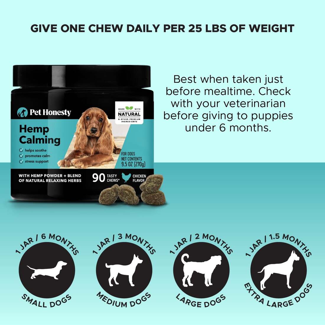 Pet Honesty Hemp Calming Supplement for Dogs, Chicken Flavor, 90 Chews ...
