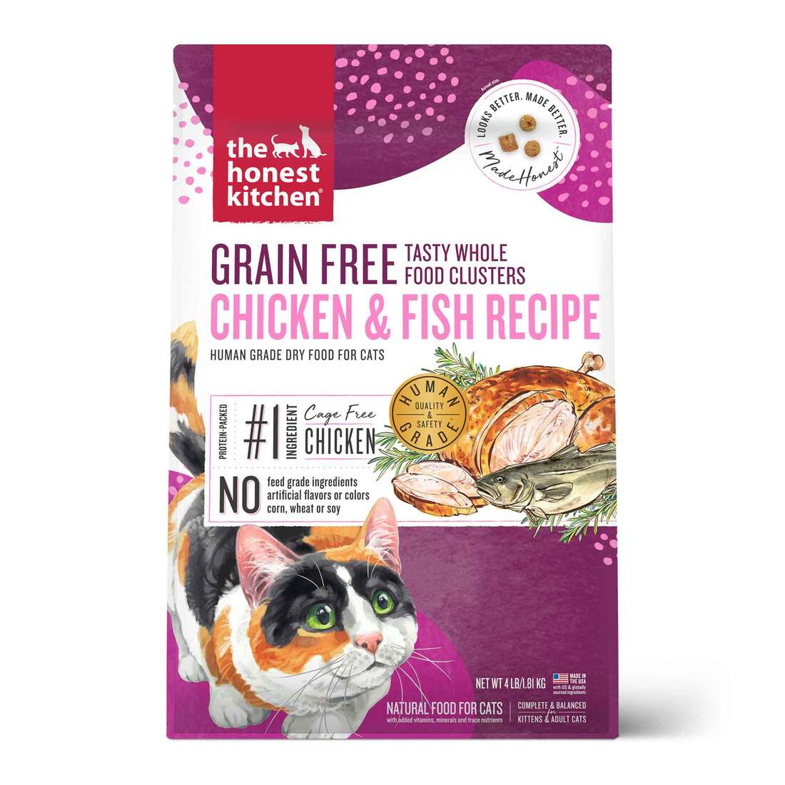 The Honest Kitchen Grain Free Whole Food Clusters Dry Cat Food, Chicken & Whitefish, 4 Pounds ...