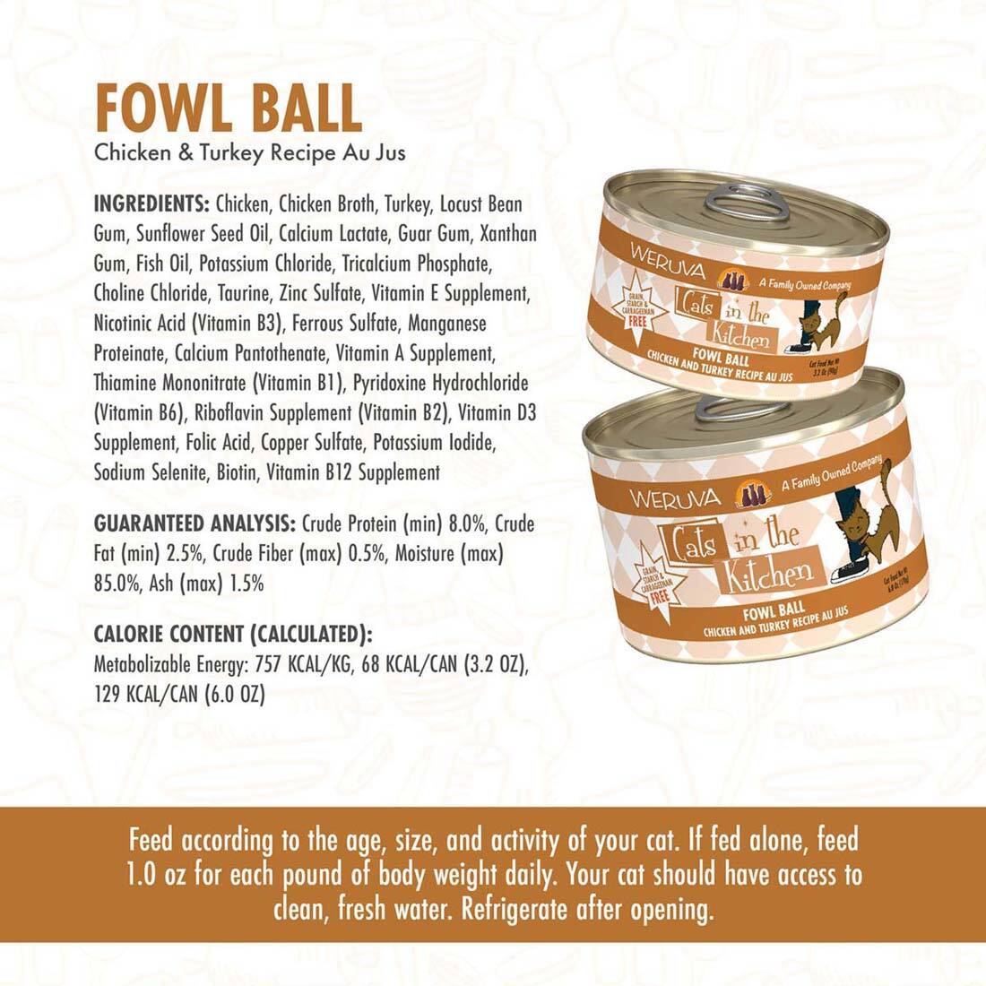 Weruva Cats In The Kitchen Wet Cat Food, Fowl Ball with Chicken ...